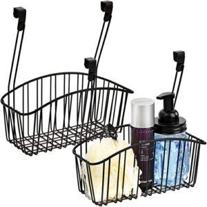 okllen 2 pack over cabinet storage basket, metal grid kitchen organizer hang over cabinet door, bathroom steel wire sink organizer holder for shampoo, body wash, cookbook, cleaning supplies, black