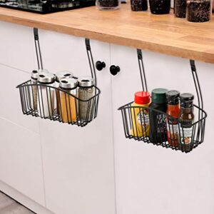 Okllen 2 Pack Over Cabinet Storage Basket, Metal Grid Kitchen Organizer Hang Over Cabinet Door, Bathroom Steel Wire Sink Organizer Holder for Shampoo, Body Wash, Cookbook, Cleaning Supplies, Black