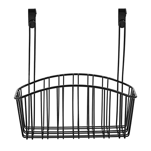 Okllen 2 Pack Over Cabinet Storage Basket, Metal Grid Kitchen Organizer Hang Over Cabinet Door, Bathroom Steel Wire Sink Organizer Holder for Shampoo, Body Wash, Cookbook, Cleaning Supplies, Black