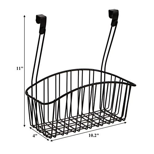 Okllen 2 Pack Over Cabinet Storage Basket, Metal Grid Kitchen Organizer Hang Over Cabinet Door, Bathroom Steel Wire Sink Organizer Holder for Shampoo, Body Wash, Cookbook, Cleaning Supplies, Black