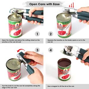 Can Opener Manual, Can Opener with Magnet, Hand Can Opener with Sharp Blade Smooth Edge, Handheld Can Openers with Big Effort-Saving Knob, Can Opener with Multifunctional Bottles Opener