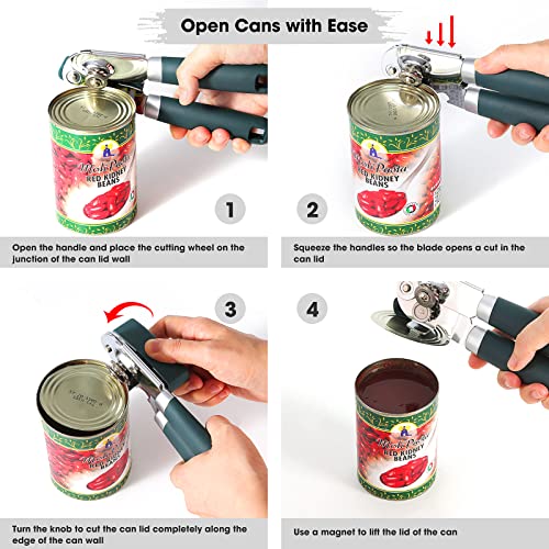 Can Opener Manual, Can Opener with Magnet, Hand Can Opener with Sharp Blade Smooth Edge, Handheld Can Openers with Big Effort-Saving Knob, Can Opener with Multifunctional Bottles Opener