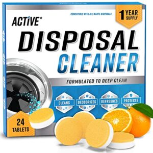 active garbage disposal cleaner deodorizer tablets 24 pack – fresh citrus foaming scrub sink and disposer freshener, natural kitchen drain cleaning tablet – 1 year supply