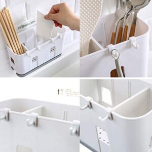 ZHIZHOU Kitchen Storage Shelf 1 Piece Wall Mounted Cutlery Drainer Rack with Drip Tray Utensils Organizer Spoon Fork Chopsticks Holder Caddy Kitchen Gadget Storage Grey