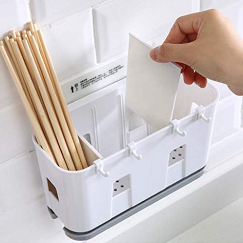 ZHIZHOU Kitchen Storage Shelf 1 Piece Wall Mounted Cutlery Drainer Rack with Drip Tray Utensils Organizer Spoon Fork Chopsticks Holder Caddy Kitchen Gadget Storage Grey