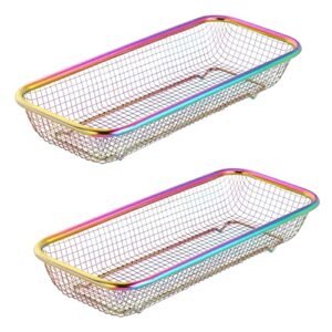 kitchen drawer organizer, buygo stainless steel storage container metal cabinet storage basket for holding silverware kitchen utensil, pack of 2, rainbow