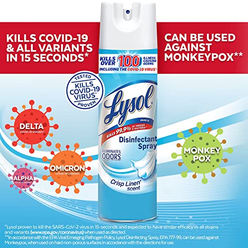 Lysol Disinfectant Spray, Sanitizing and Antibacterial Spray, For Disinfecting and Deodorizing, Crisp Linen, 19 Fl. Oz (Pack of 2)