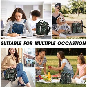 VLM Lunch Bags for Women,Leakproof Insulated Floral Lunch Box with Adjustable Shoulder Strap Reusable Zipper Cooler Tote Bag for Work,Picnic,Camping