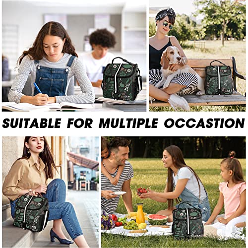 VLM Lunch Bags for Women,Leakproof Insulated Floral Lunch Box with Adjustable Shoulder Strap Reusable Zipper Cooler Tote Bag for Work,Picnic,Camping