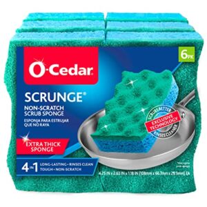 o-cedar scrunge multi-use (pack of 6) non-scratch, odor-resistant all-purpose scrubbing sponge safely cleans all hard surfaces in kitchen and bathroom, 6 count (pack of 1), blue