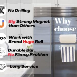 Magnetic Paper Towel Holder for Refrigerator- for Toolbox, Grill, RV, Fridge, Magnetic Towel Bar for Garage, Laundry Room, Bathroom, Kitchen, Metal White