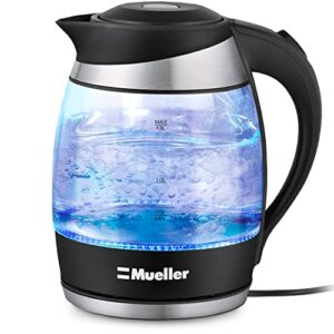 mueller ultra kettle: model no. m99s 1500w electric kettle with speedboil tech, 1.8 liter cordless with led light, borosilicate glass, auto shut-off and boil-dry protection