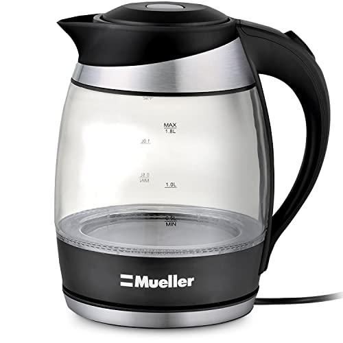 Mueller Ultra Kettle: Model No. M99S 1500W Electric Kettle with SpeedBoil Tech, 1.8 Liter Cordless with LED Light, Borosilicate Glass, Auto Shut-Off and Boil-Dry Protection