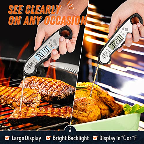 Digital Meat Thermometer, Waterproof Instant Read Food Thermometer for Cooking and Grilling, Kitchen Gadgets, Accessories with Backlight & Calibration for Candy, BBQ Grill, Liquids, Beef, Turkey