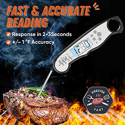 Digital Meat Thermometer, Waterproof Instant Read Food Thermometer for Cooking and Grilling, Kitchen Gadgets, Accessories with Backlight & Calibration for Candy, BBQ Grill, Liquids, Beef, Turkey