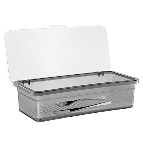 TOPBATHY Cutlery Tray with Lid Kitchen Flatware silverware holder Utensil Organizer Drawer Countertop Storage Container ( Grey)