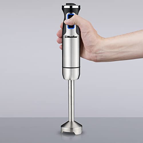 Mueller Ultra-Stick 500 Watt 9-Speed Immersion Multi-Purpose Hand Blender Heavy Duty Copper Motor Brushed 304 Stainless Steel With Whisk, Milk Frother Attachments