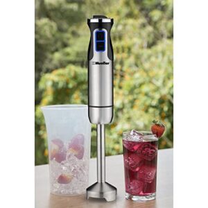 Mueller Ultra-Stick 500 Watt 9-Speed Immersion Multi-Purpose Hand Blender Heavy Duty Copper Motor Brushed 304 Stainless Steel With Whisk, Milk Frother Attachments