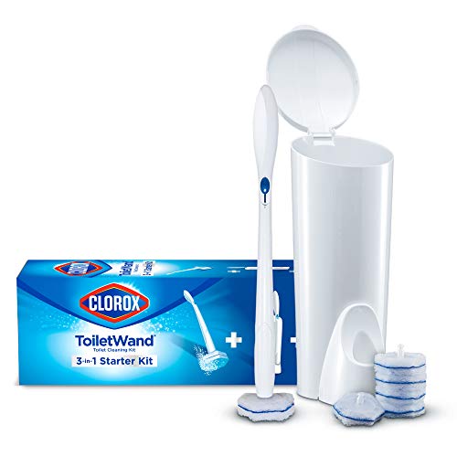 Clorox ToiletWand Disposable Toilet Cleaning Kit, Toilet Brush, Toilet and Bathroom Cleaning System with Storage Caddy and 6 Disinfecting ToiletWand Refill Heads (Package May Vary)