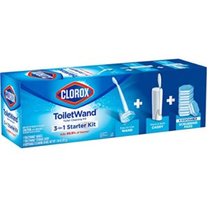 Clorox ToiletWand Disposable Toilet Cleaning Kit, Toilet Brush, Toilet and Bathroom Cleaning System with Storage Caddy and 6 Disinfecting ToiletWand Refill Heads (Package May Vary)