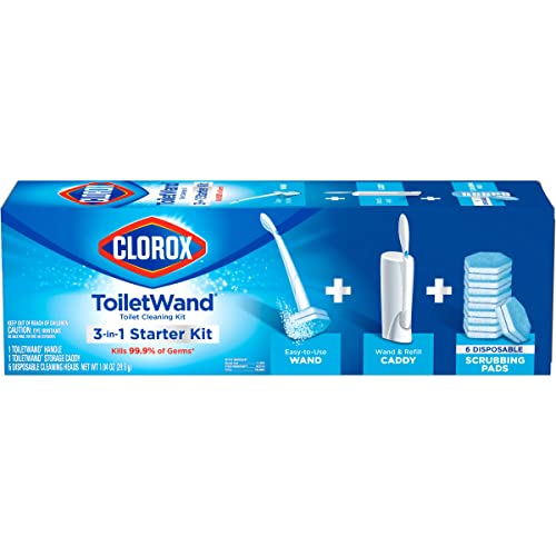 Clorox ToiletWand Disposable Toilet Cleaning Kit, Toilet Brush, Toilet and Bathroom Cleaning System with Storage Caddy and 6 Disinfecting ToiletWand Refill Heads (Package May Vary)