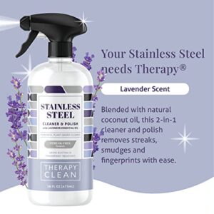 Therapy Stainless Steel Cleaner Kit - Plant-Based, Solvent-Free, Natural Essential Oils - Removes Fingerprints, Water Marks, Residue and Grease from Appliances (Single)