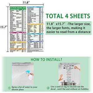 4 PCS, Large Print Air Fryer Cooking Times Chart Clear Sticker, Kitchen Measurement Conversion Chart, Meat Temperature Chart, Kitchen Rules, Cookbook Cheat Sheet, Removable Oil Proof Wall Protector