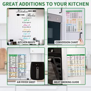 4 PCS, Large Print Air Fryer Cooking Times Chart Clear Sticker, Kitchen Measurement Conversion Chart, Meat Temperature Chart, Kitchen Rules, Cookbook Cheat Sheet, Removable Oil Proof Wall Protector