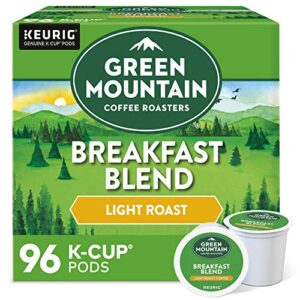 green mountain coffee roasters breakfast blend single-serve keurig k-cup pods, light roast coffee, 24 count (pack of 4)