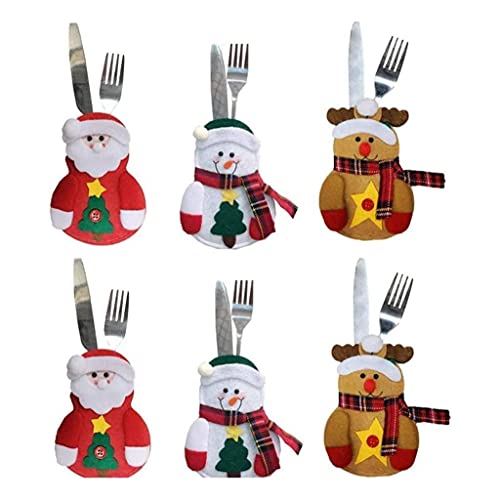 6 Pieces Christmas Tableware Holders Set Snowman Santa Claus Elk Tableware Bags suit for Christmas Party Decoration