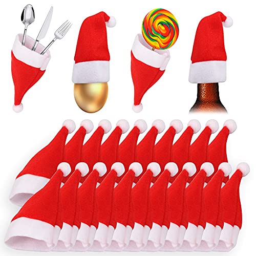 Kalekey 24 Pack Christmas Mini Hat Tableware Holders Christmas Socks Decorations Spoon Fork Bag Candy Pouch Bag for Xmas Party Tree Dinner Table Home Ornaments