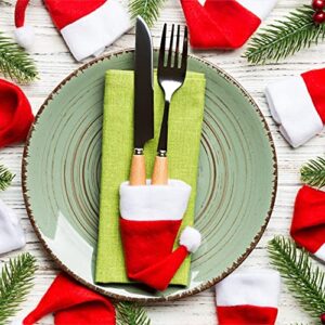 Kalekey 24 Pack Christmas Mini Hat Tableware Holders Christmas Socks Decorations Spoon Fork Bag Candy Pouch Bag for Xmas Party Tree Dinner Table Home Ornaments