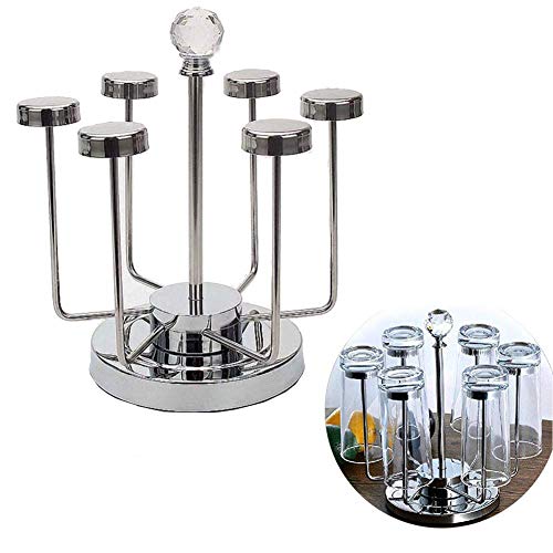 Vivian Rotating Cup Mug Glass Holder Rack Stainless Steel 6 Cups Drying Rack Stand