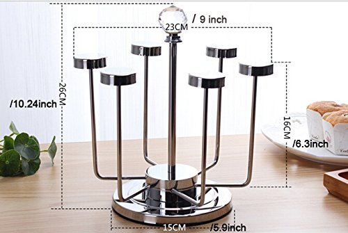 Vivian Rotating Cup Mug Glass Holder Rack Stainless Steel 6 Cups Drying Rack Stand