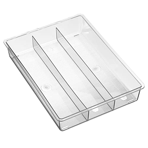 mDesign Plastic 3-Section Compact In-Drawer Utensil Storage Organizer Tray for Kitchen, Pantry; Holder for Silverware, Cutlery, Flatware, Large & Small Utensils, Spoon, Fork - Ligne Collection, Clear