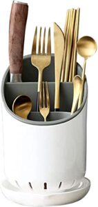 jljlcio kitchen utensil holder for countertop,plastic round knife holder for safe,kitchen gadgets with removable divider and drain design,cooking utensil organizer for knives/forks/spoons(grey)