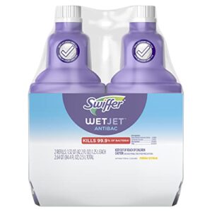 swiffer wetjet antibacterial solution refill for floor mopping and cleaning, all purpose multi surface floor cleaning solution, fresh citrus scent, 1.25 liters (2 pack)