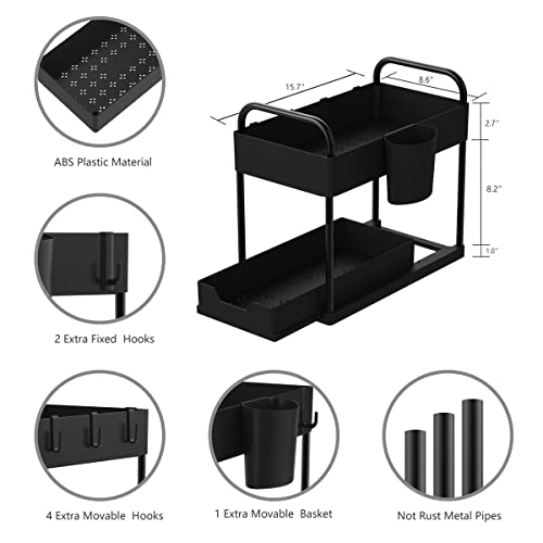 STOUTPELY Under Sink Organizer, Under Kitchen Sink Organizers And Storage 2 Tier Cabinet Shelves Organizer Racks Multipurpose Bathroom Collection Baskets, Kitchen Countertops And Bathrooms, 2 Pack