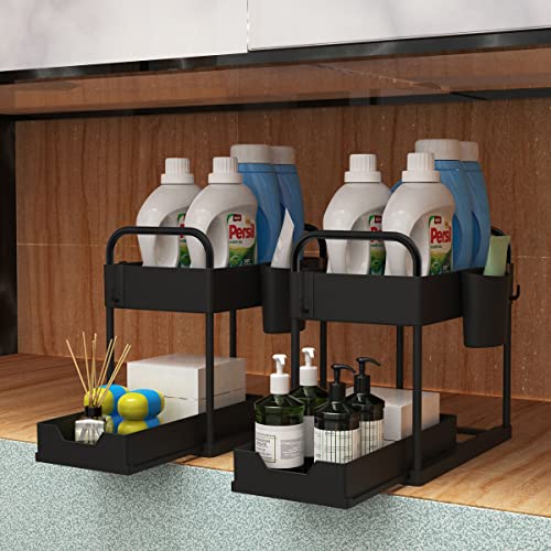 STOUTPELY Under Sink Organizer, Under Kitchen Sink Organizers And Storage 2 Tier Cabinet Shelves Organizer Racks Multipurpose Bathroom Collection Baskets, Kitchen Countertops And Bathrooms, 2 Pack