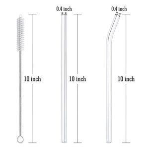 8 Pack Reusable Glass Drinking Straws - 10" x 10 mm - Smoothie Straws for Milkshakes, Frozen Drinks, Smoothies, Bubble Tea - Environmentally Friendly