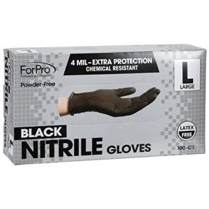 ForPro Disposable Nitrile Gloves, Chemical Resistant, Powder-Free, Latex-Free, Non-Sterile, Food Safe, 4 Mil, Black, Large, 100-Count