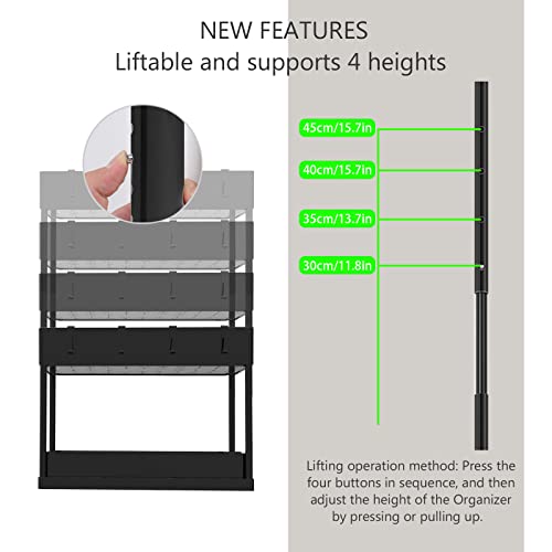 2 Pack Liftable Sliding Cabinet Basket Organizer Drawers, Multi-Purpose Pull Out Under Sink Organizers and Storage for Bathroom, 2-Tier Kitchen Under Bathroom Sink Organizer(Adjustable Height)