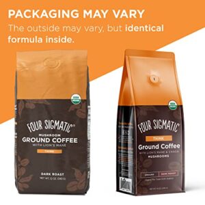 Organic Mushroom Ground Coffee by Four Sigmatic | Dark Roast, Fair Trade Gourmet Coffee with Lion's Mane, Chaga & Mushroom Powder | Immune Boosting Coffee for Focus & Immune Support | 12oz Bag