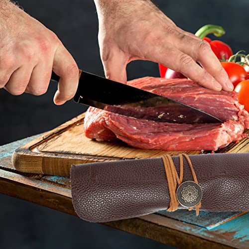 OUNONA 1PC Leather Chef Knife Roll Bag Holds,Utensil Holder Storage Bag Pockets Durable Knife Carrier Knife Roll Pouch Organizer