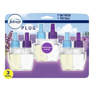 febreze odor-fighting fade defy plug air freshener refill, mediterranean lavender, (3) .87 fl. oz. oil refills