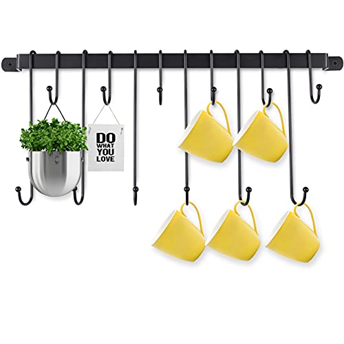 Coffee Cup Holder Wall Mounted - Coffee Cup Rack Mug Hooks (23” / 12 Hooks) in Kitchen Counter or Coffee Bar Station for Mug Display, Storage or Collections, Kitchen Utensils Hanger - Easy to Install