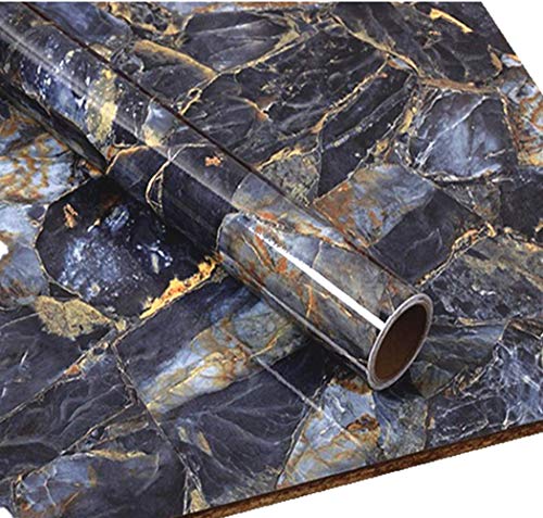 REDODECO Sapphire Marble Peel Stick Vinyl Kitchen Countertop Sticker Funitures Desk Table Covering Wrap Film,16inch by 78inch