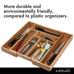 KITCHTIC Expandable Bamboo Drawer Organizer for Utensils, Cutlery, Silverware, Flatware, Knives for Kitchen - Wooden Cabinet Drawers Dividers for Spoon, Fork, Knife - Adjustable to any Size