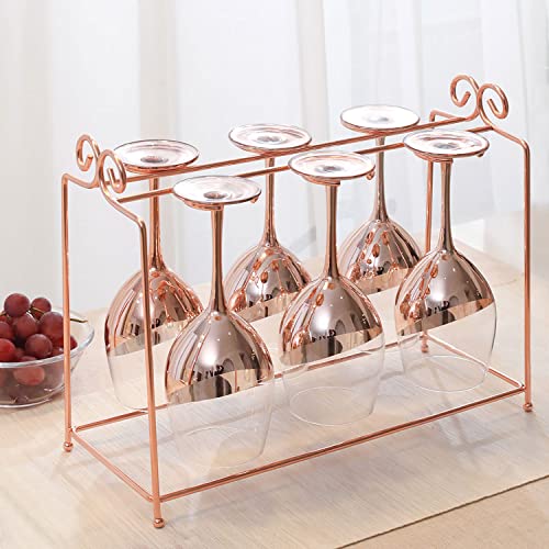 MyGift Modern Copper Metal Wire Countertop Hanging Wine Glass Holder, Stemware Display Rack