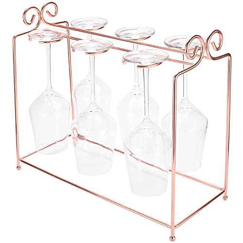 MyGift Modern Copper Metal Wire Countertop Hanging Wine Glass Holder, Stemware Display Rack